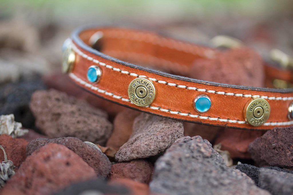 Kippy and Co - Personalized Leather Dog Collar With Turquoise Stones ...