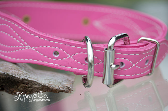 Kippy and Co - Pink Personalized Figure Eight Dog Collar With Engraved Name